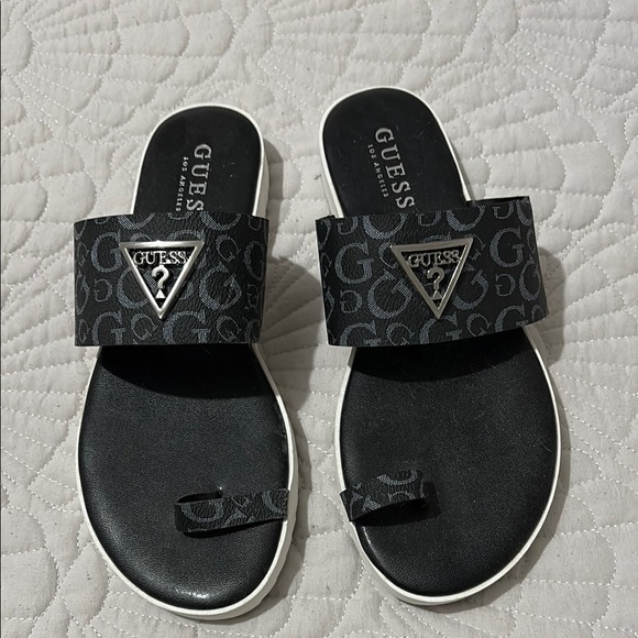 Guess | Shoes | Guess Black And Gray Logo Slide Sandals | Poshmark